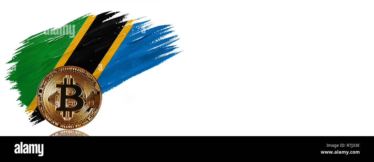 Painted brush stroke in the flag of Tanzania. Bitcoin cryptocurrency ...