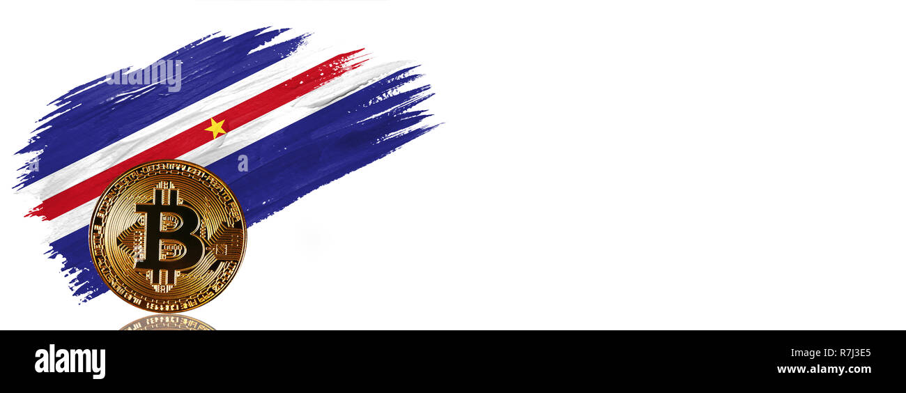 Painted brush stroke in the flag of Cape verde. Bitcoin cryptocurrency ...