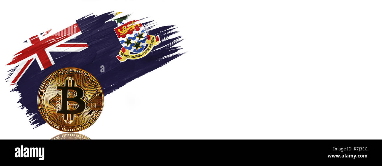 Painted brush stroke in the flag of Cayman islands. Bitcoin ...