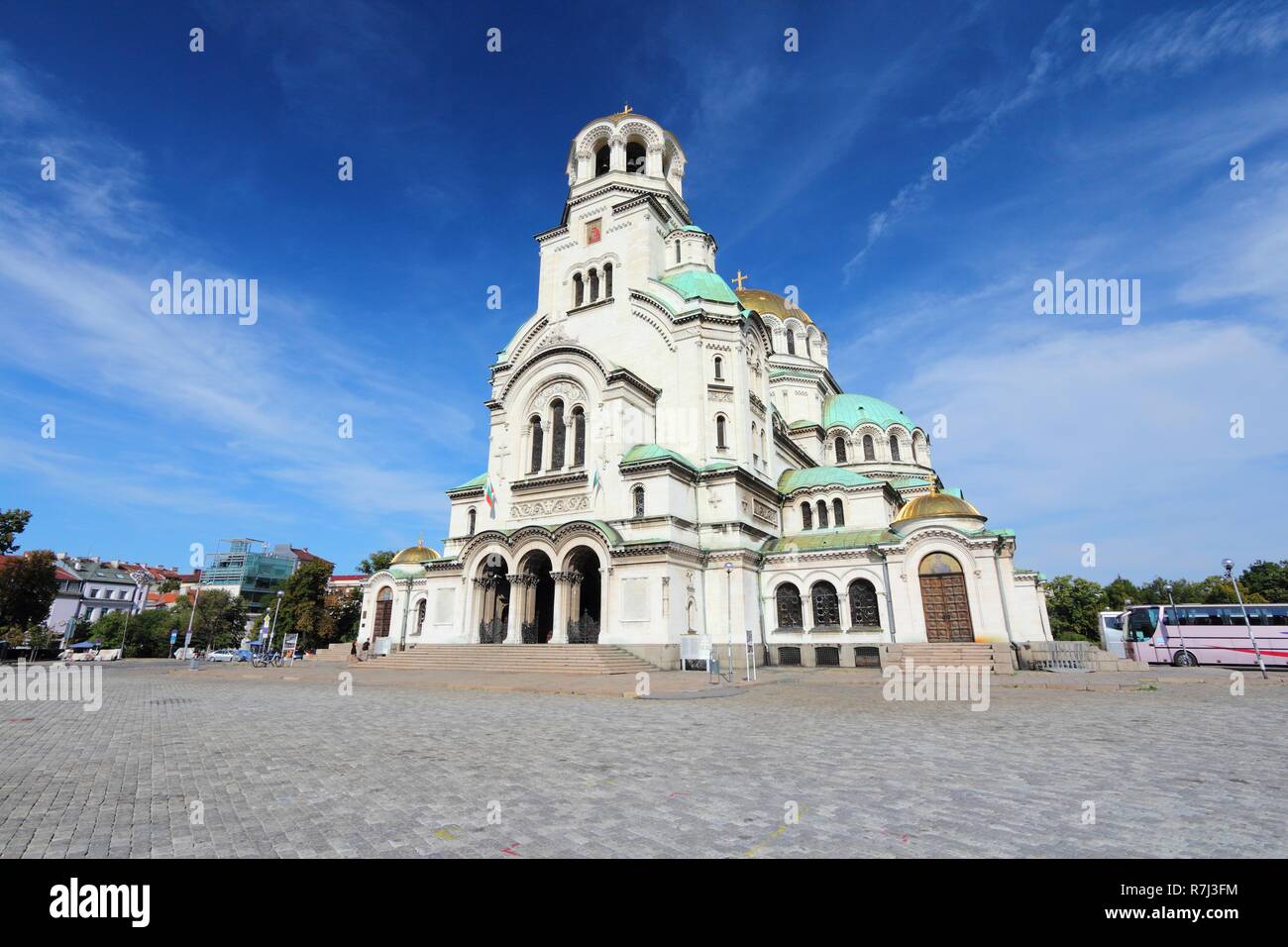 Sofia, Bulgaria - Alexander Nevsky Orthodox Cathedral. Neo-Byzantine architecture. Oborishte ...