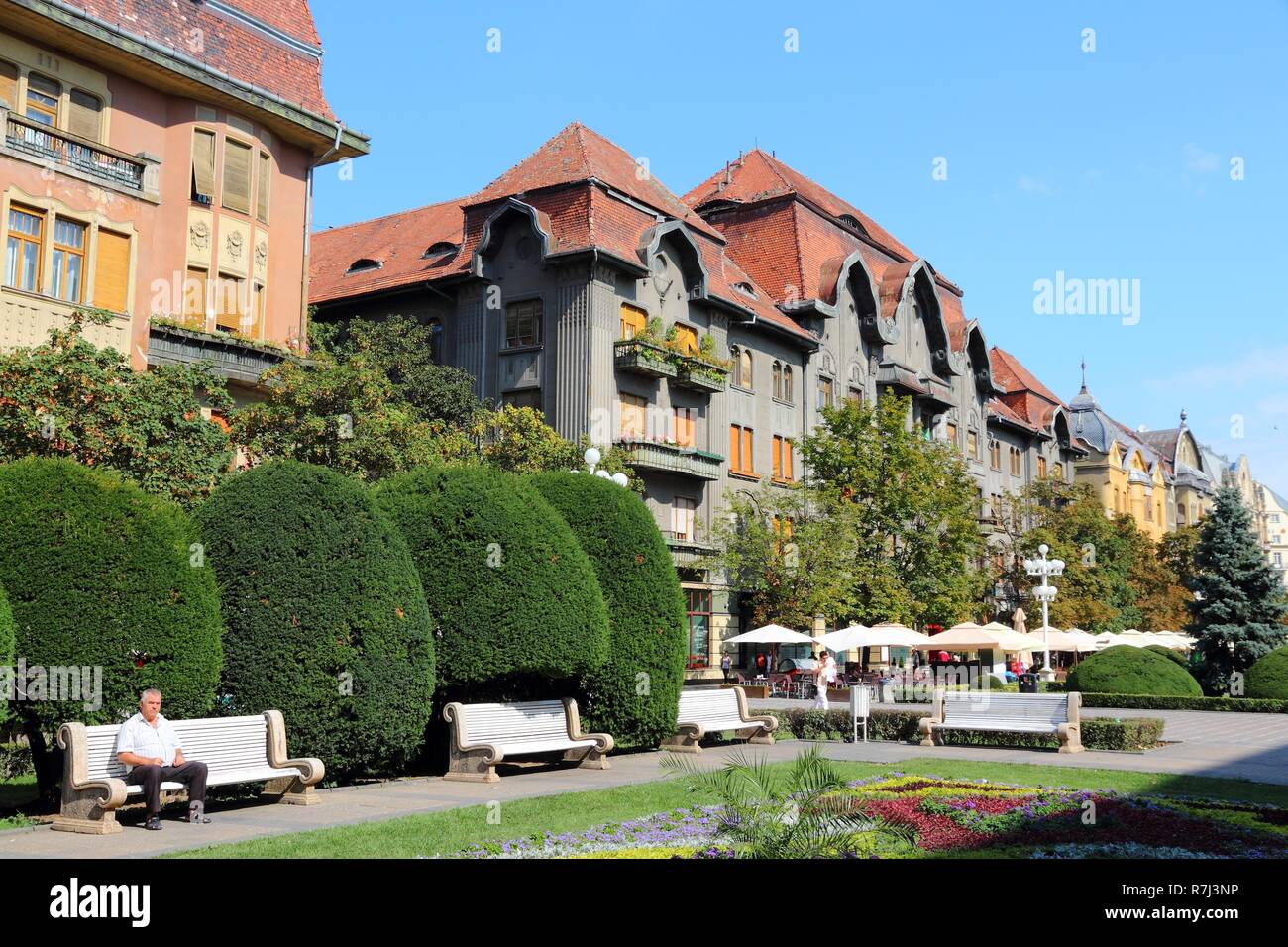 TIMISOARA, ROMANIA - AUGUST 14: People visit old town on August 14 ...