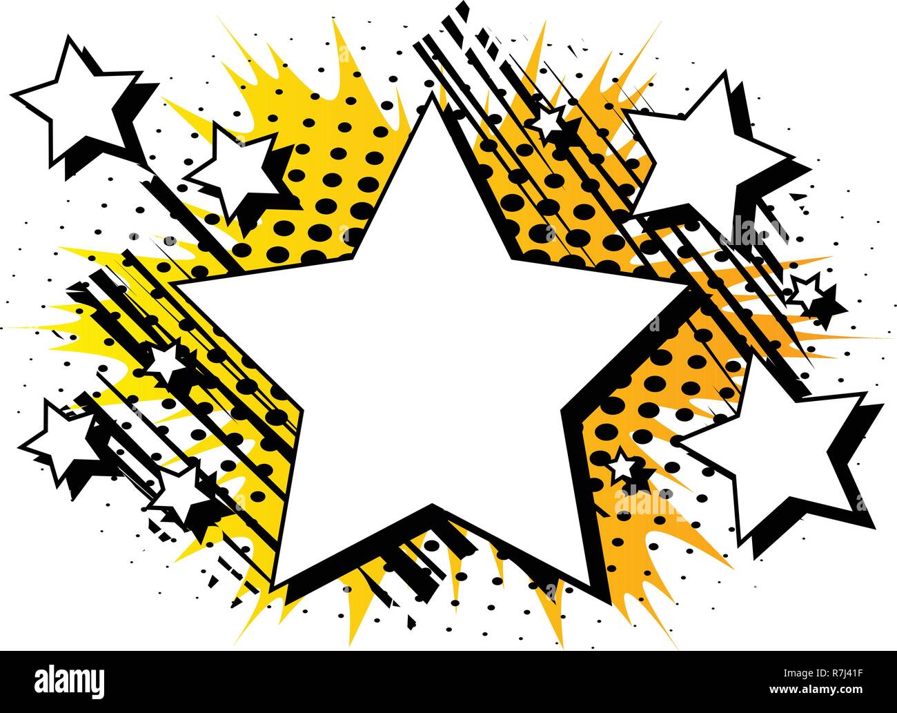 Vector illustrated retro comic book background with big blank star, pop ...