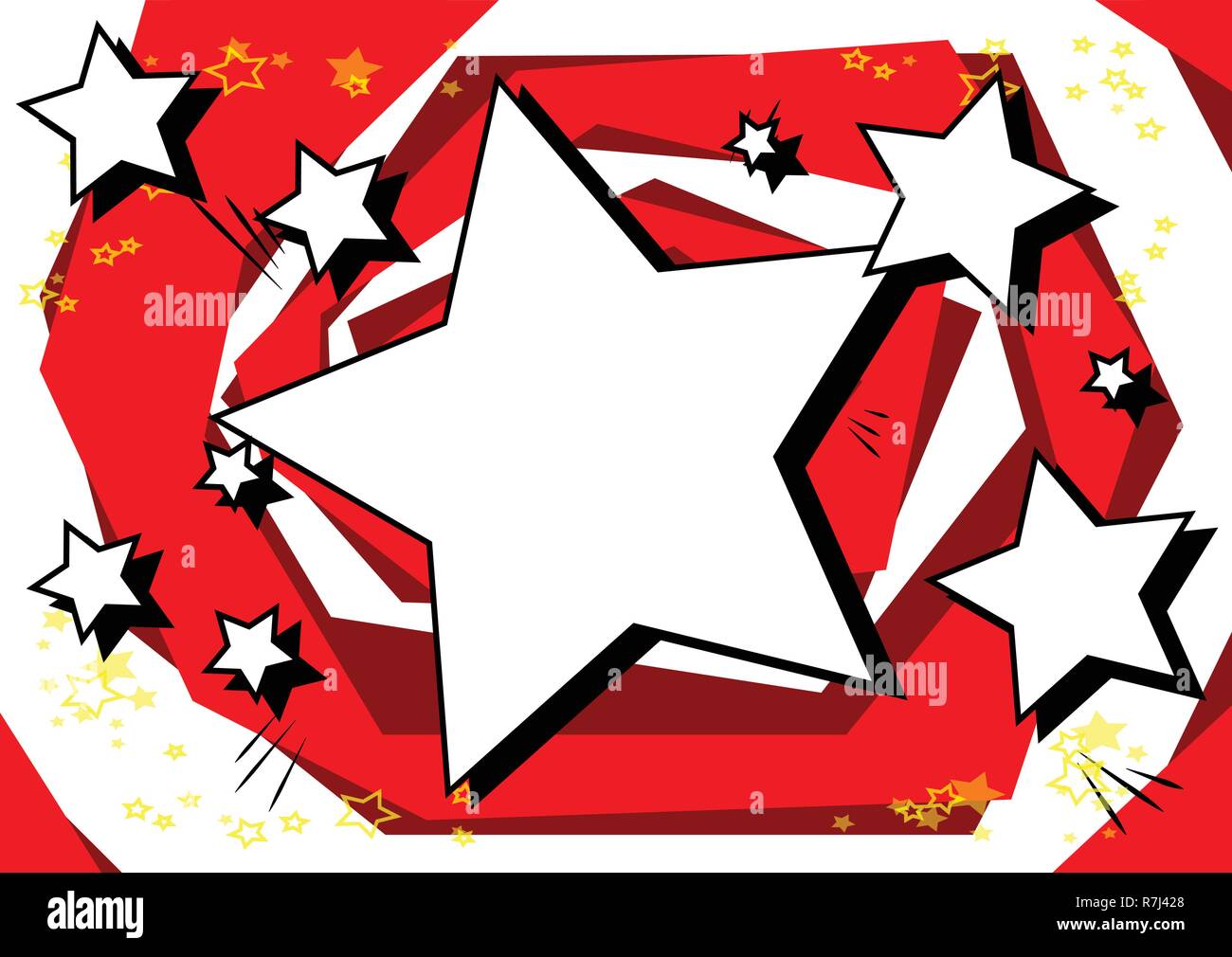 Vector illustrated retro comic book background with big blank star, pop ...