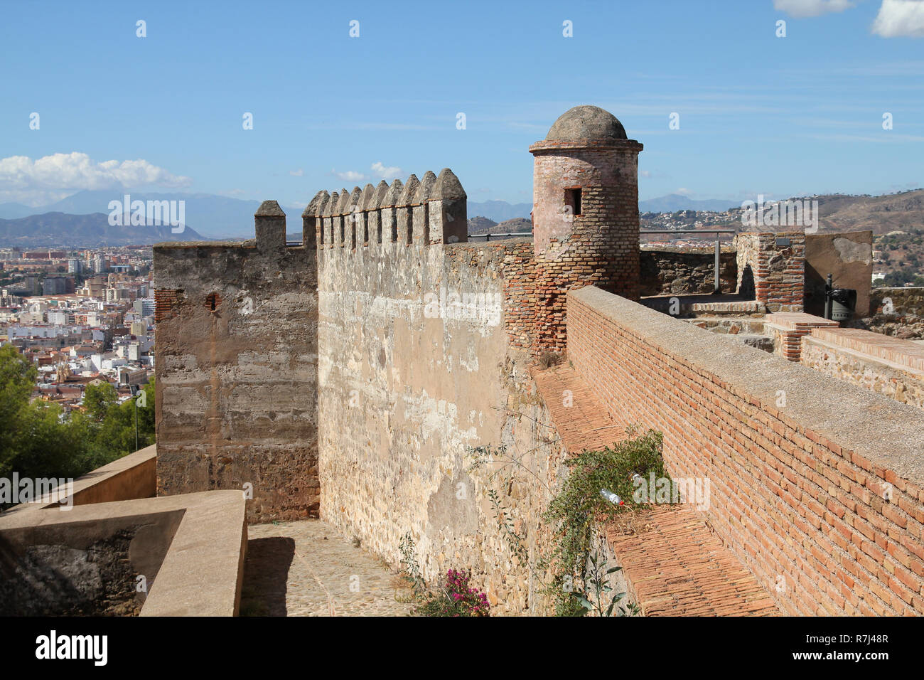Malaga in Andalusia, Spain. Alcazaba castle on Gibralfaro mountain ...