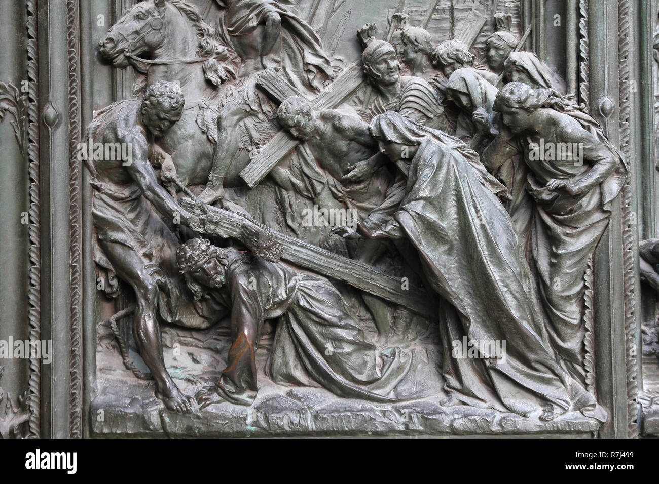 Milan, Italy. Famous landmark - the cathedral door. Jesus Christ, way ...