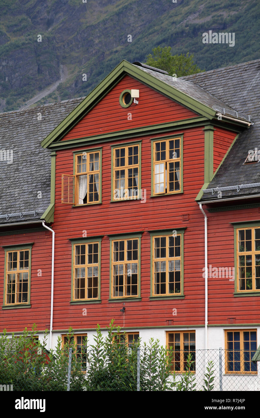 Norwegian architecture - typical Nordic building in Aurland Stock Photo ...
