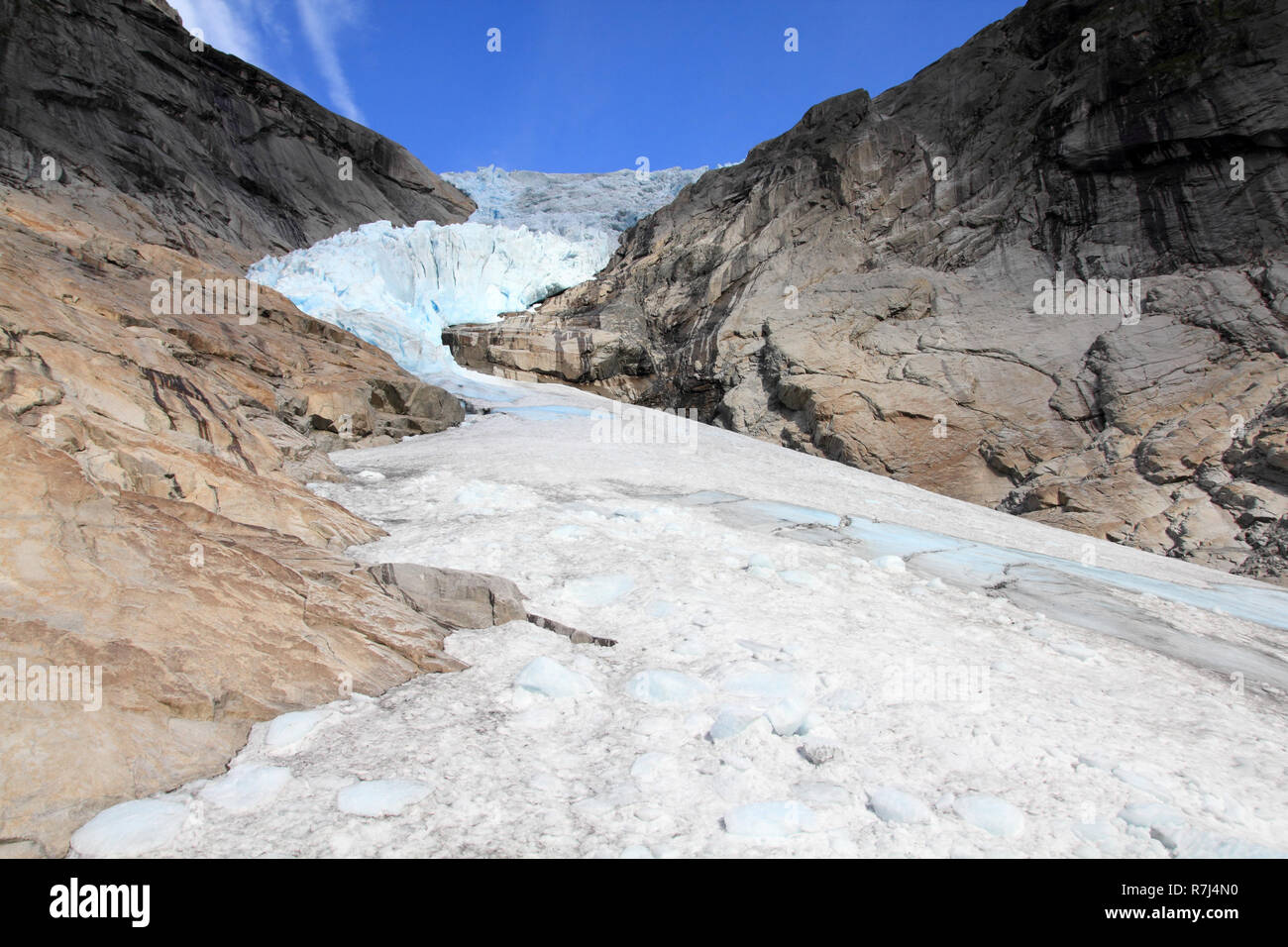 Norway, Jostedalsbreen National Park. Famous Briksdalsbreen glacier in ...