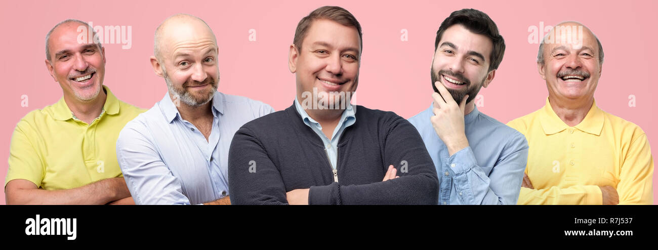 Collage of males of different generation. They are happy and smiling ...