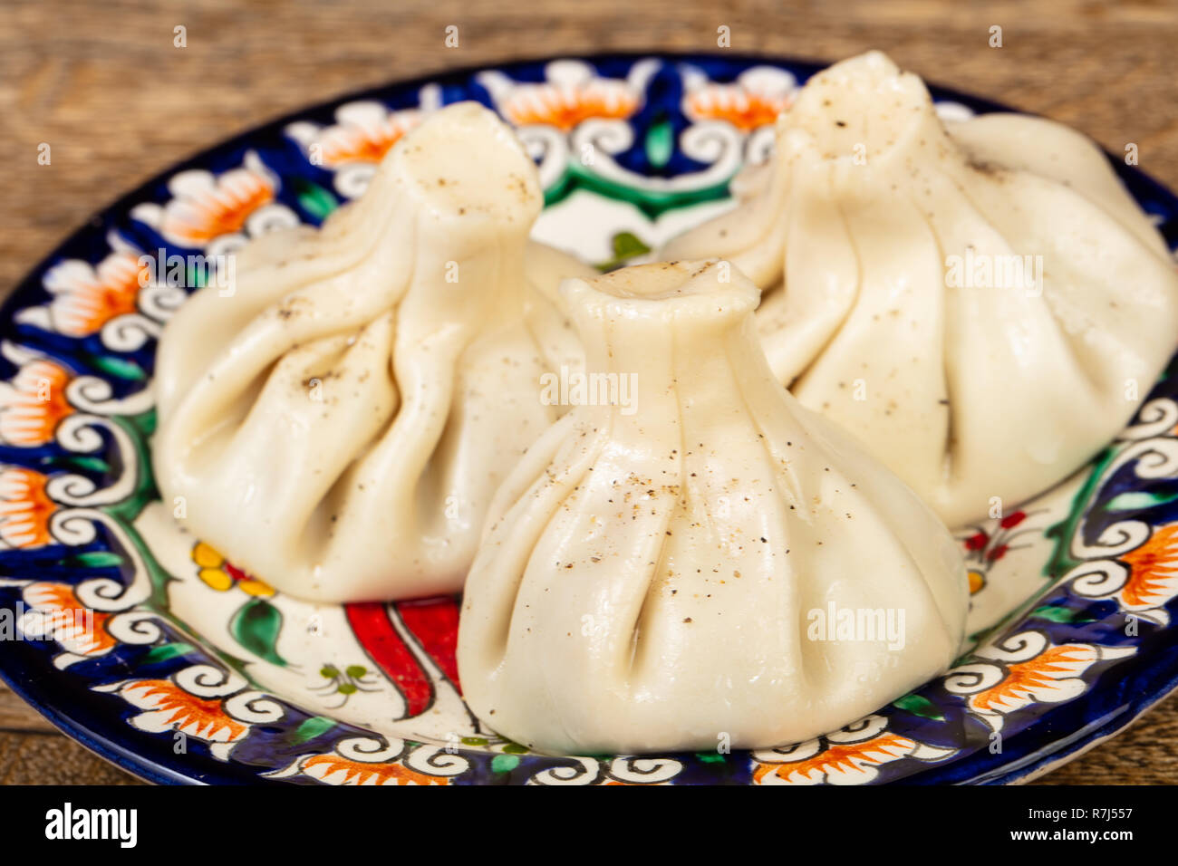Georgian traditional Khinkali dumplings with meat Stock Photo - Alamy