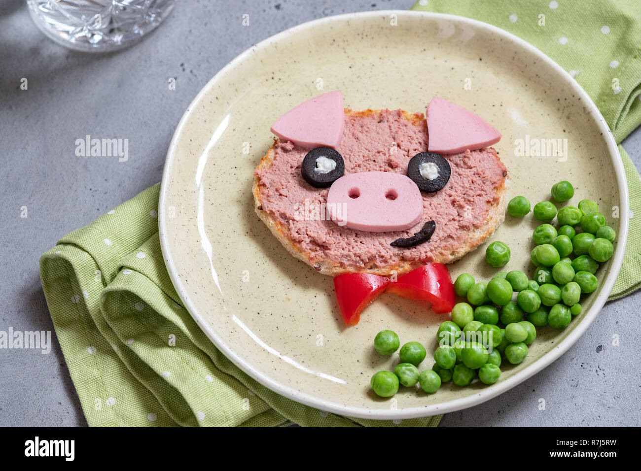 Funny sandwich for kids shaped pig Stock Photo - Alamy