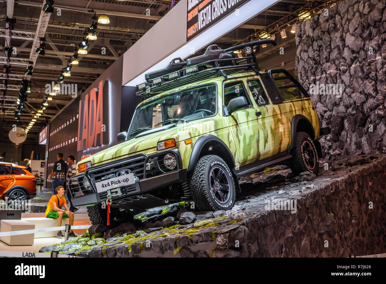 MOSCOW - AUG 2016: VAZ-2329 LADA 4x4 Pickup presented at MIAS Moscow ...