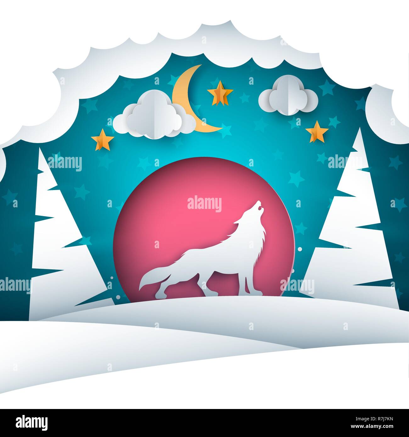 Paper winter landscape. Wolf illustration Stock Vector Image & Art - Alamy
