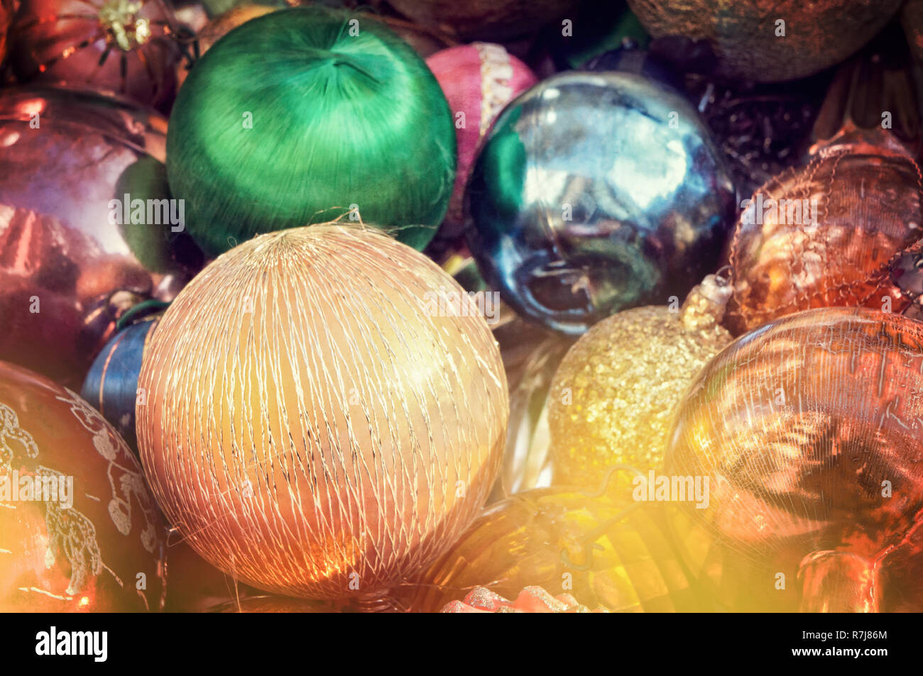 Vintage Christmas Baubles background Stock Photo - Alamy