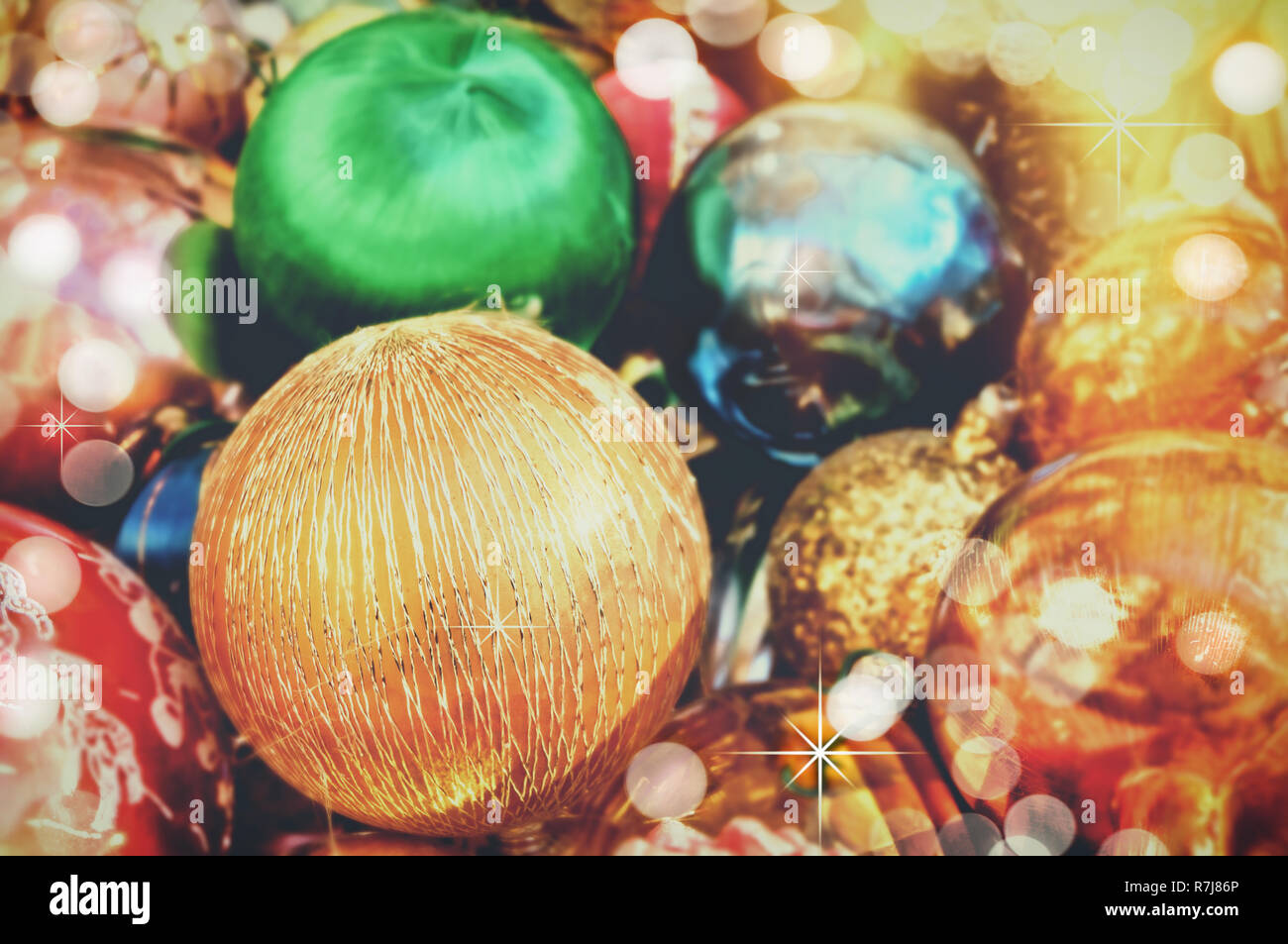 Vintage Christmas Baubles background Stock Photo - Alamy