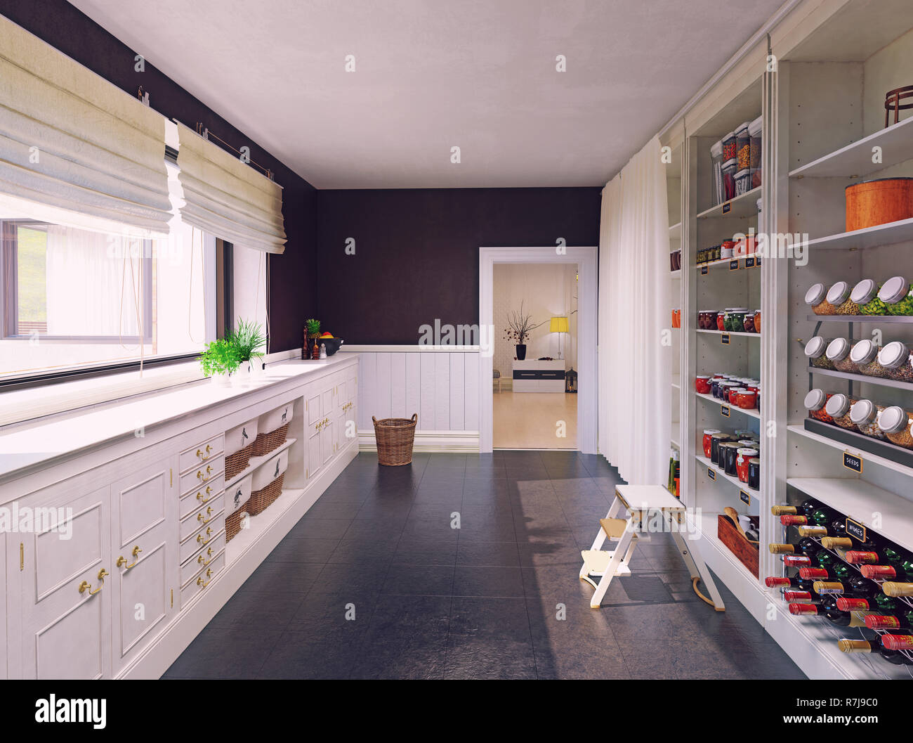 Modern pantry interior design. 3d rendering concept Stock Photo - Alamy
