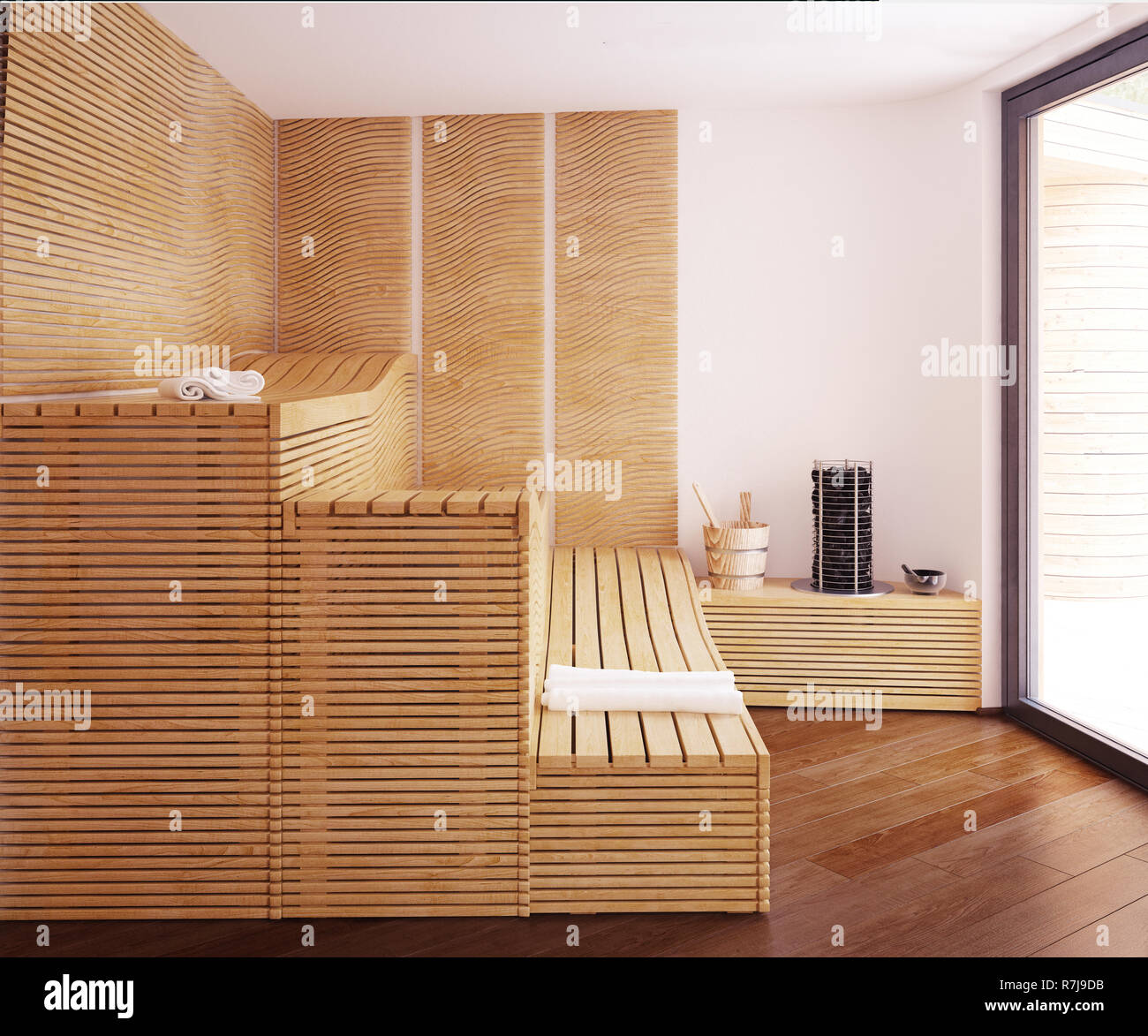 home spa sauna inteiror. 3d rendering design Stock Photo - Alamy
