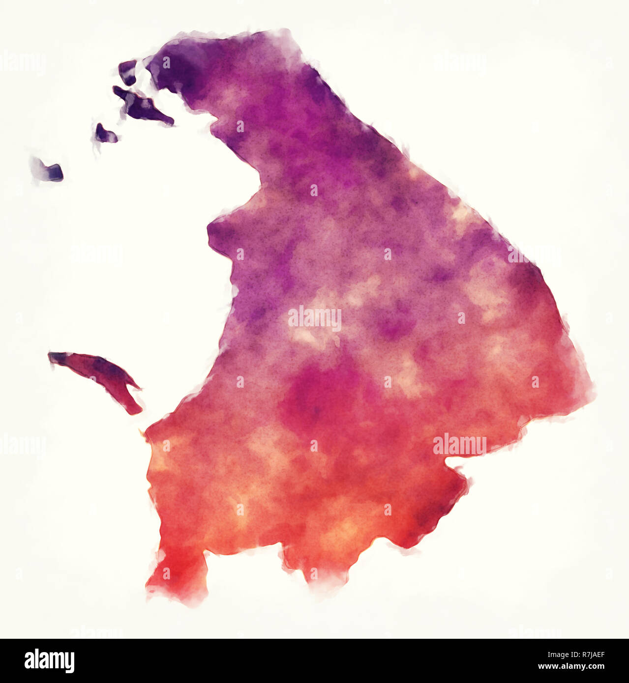 Northern Sri Lanka province watercolor map in front of a white ...