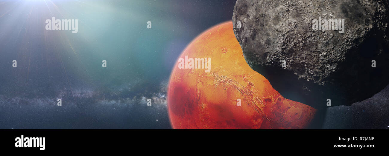 moon of planet Mars with the red planet Stock Photo - Alamy