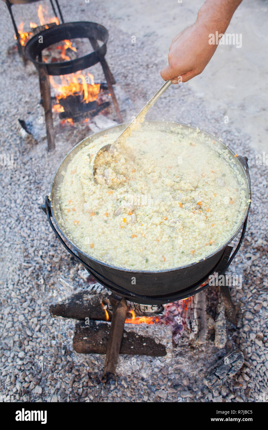 Cooking of Cossack porridge Kulish. Ukrainian Kulish As a Traditional ...
