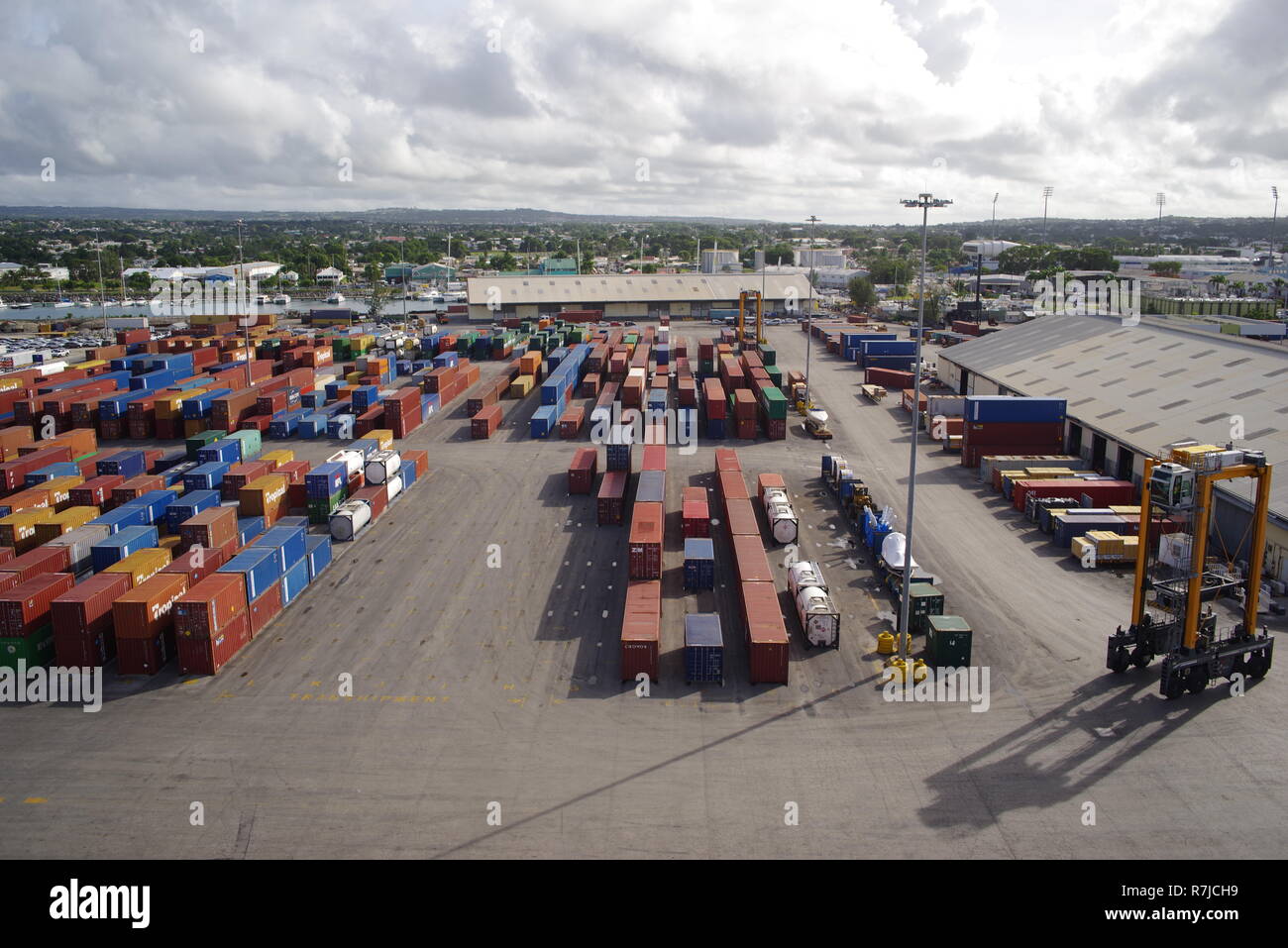 Shipping container handling, dockside, Barbados, Caribbean Stock Photo ...