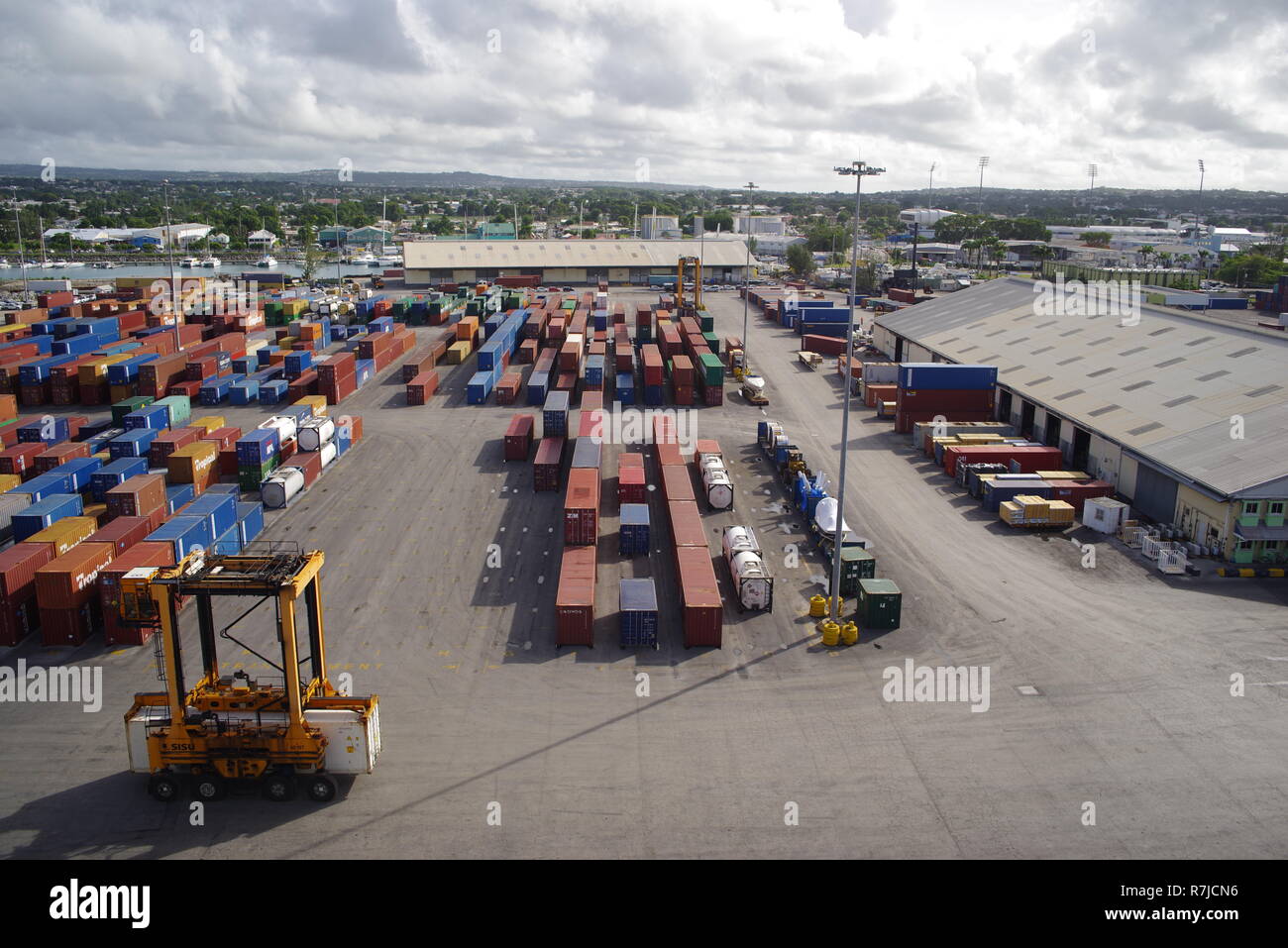 Shipping container handling, dockside, Barbados, Caribbean Stock Photo ...