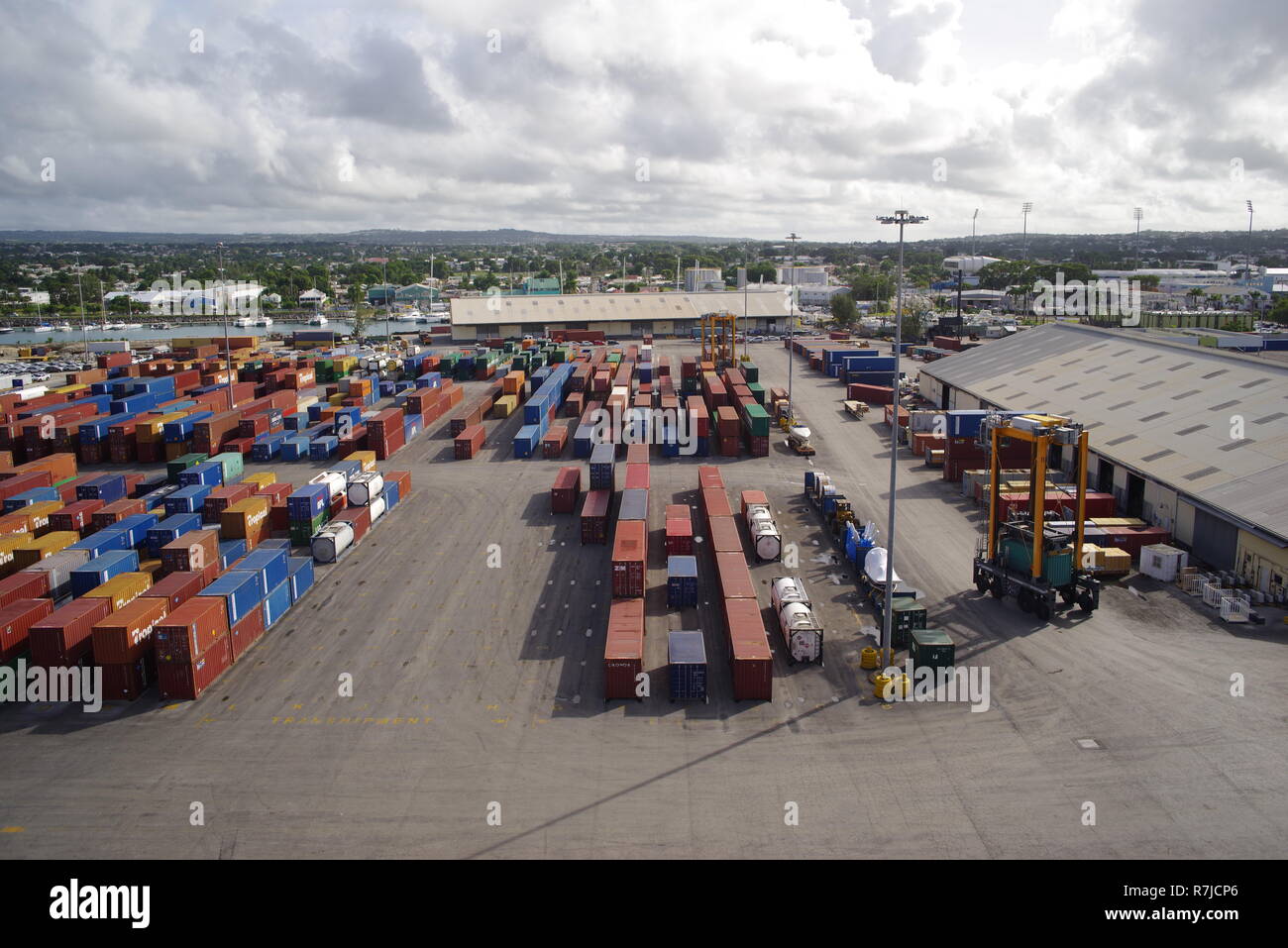 Shipping container handling, dockside, Barbados, Caribbean Stock Photo ...