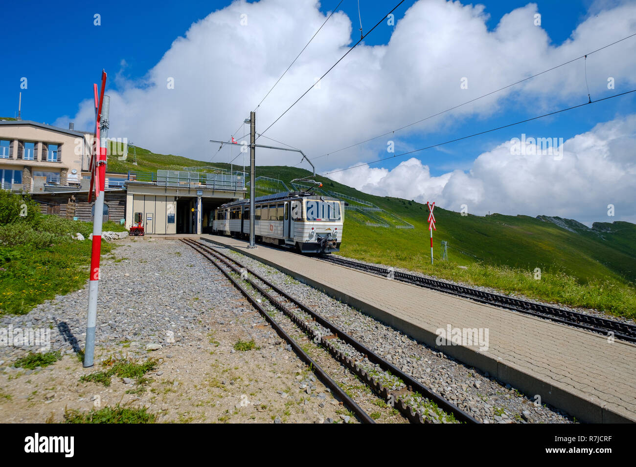Mountain train in Swiss alps Stock Photo - Alamy