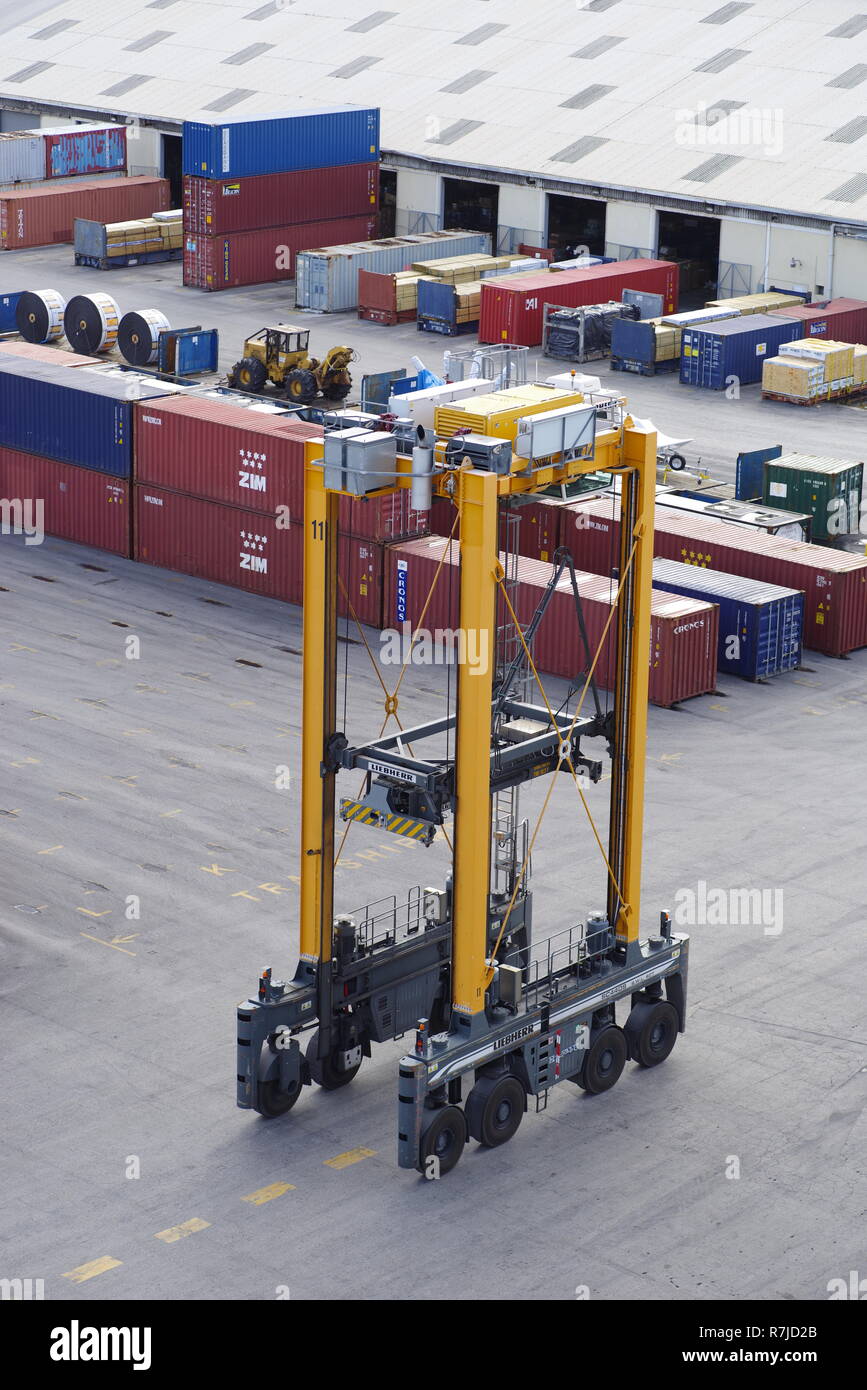 Shipping container handling, dockside, Barbados, Caribbean Stock Photo ...