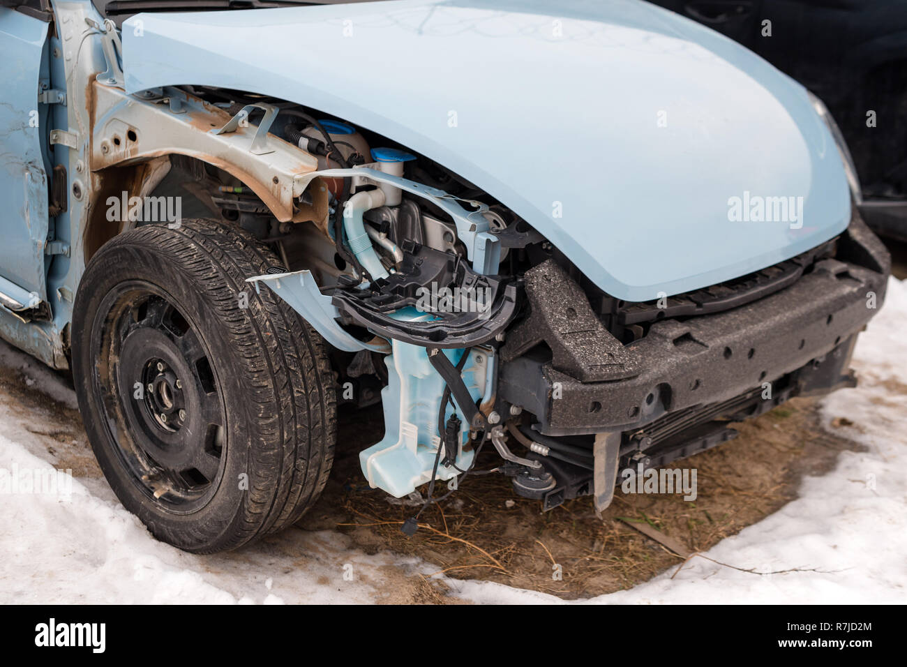 Broken car after an accident. Auto crash, wreck with damage injury ...