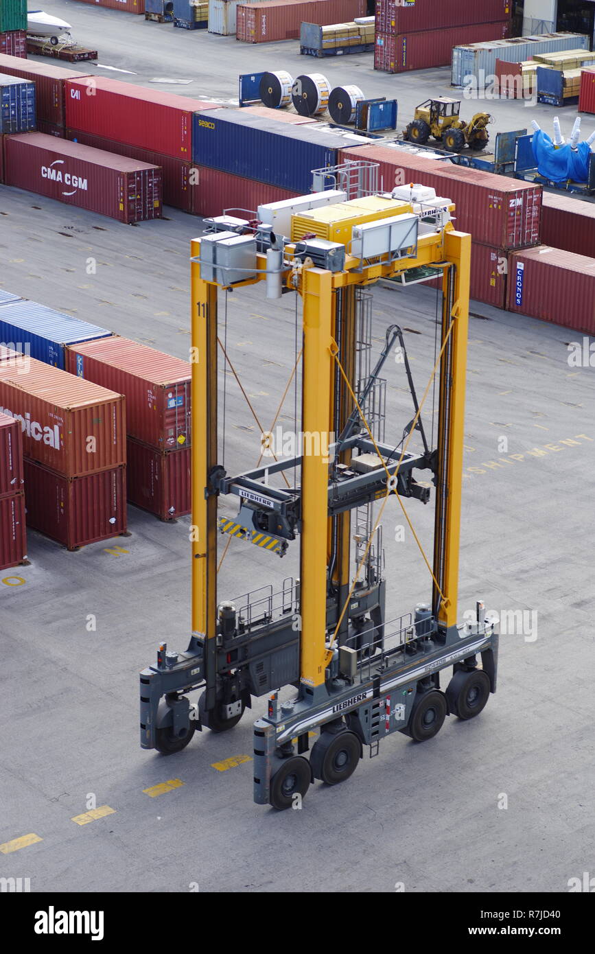 Shipping container handling, dockside, Barbados, Caribbean Stock Photo ...
