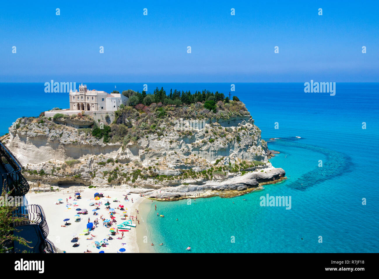 Top view of the church of Tropea in Calabria, during a summer day with ...