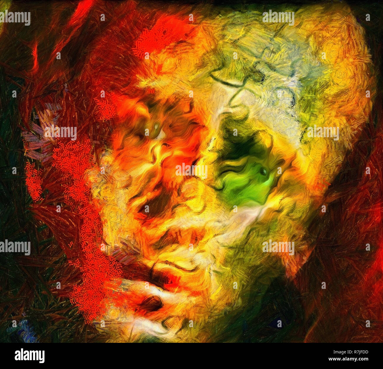 Surreal oil painting. Fear on face of man Stock Photo - Alamy