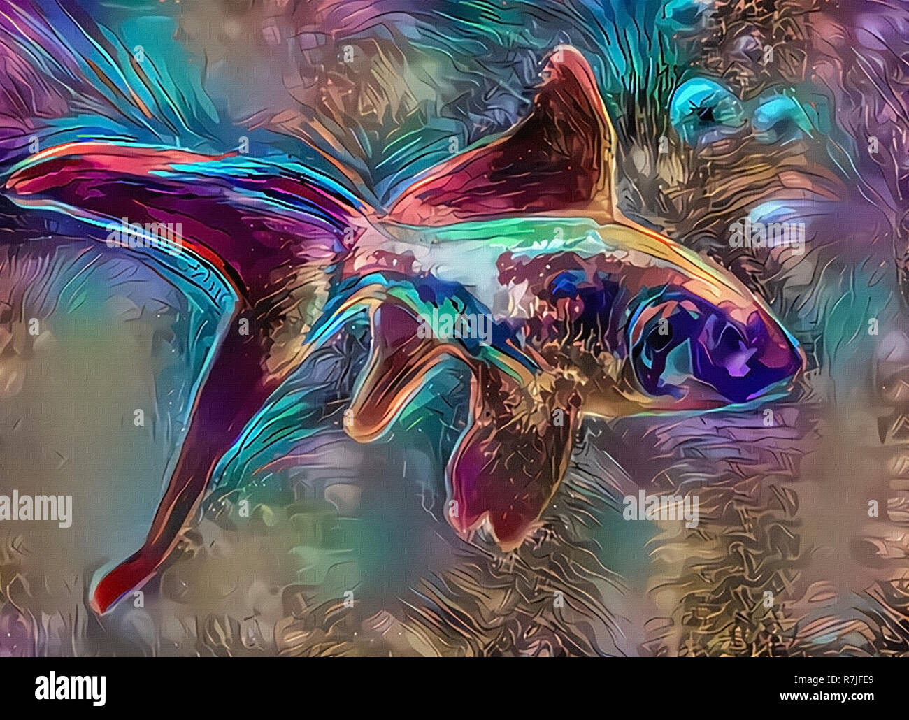 Abstract painting. Colorful hallucinogenic fish Stock Photo - Alamy