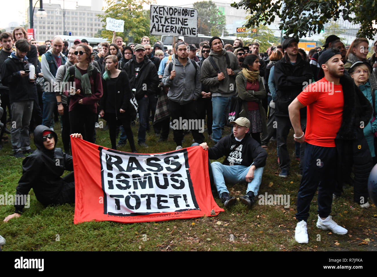 Berlin, Germany - 24 September 2017: Protesters during right-wing Anti ...