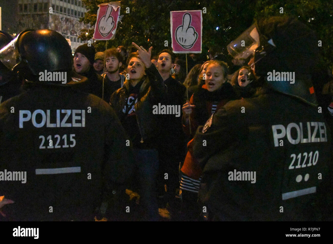 Berlin, Germany - 24 September 2017: Police and protesters during right ...
