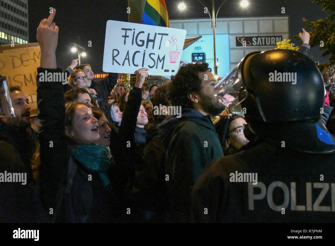 Berlin, Germany - 24 September 2017: Police and protesters during right ...