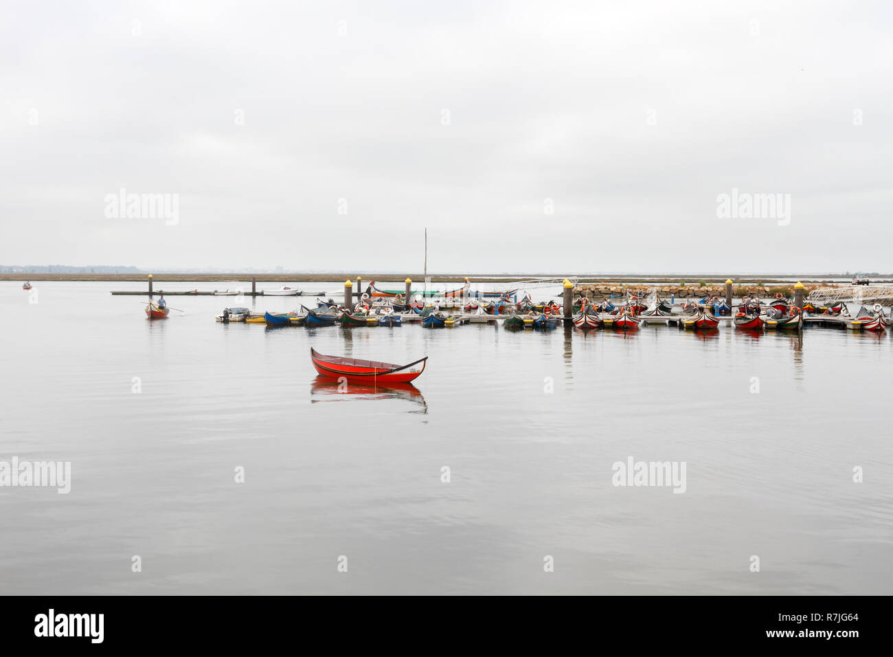 Typical boats in Ria de Aveiro (Portugal), Torreira Harbor, on July 31 ...
