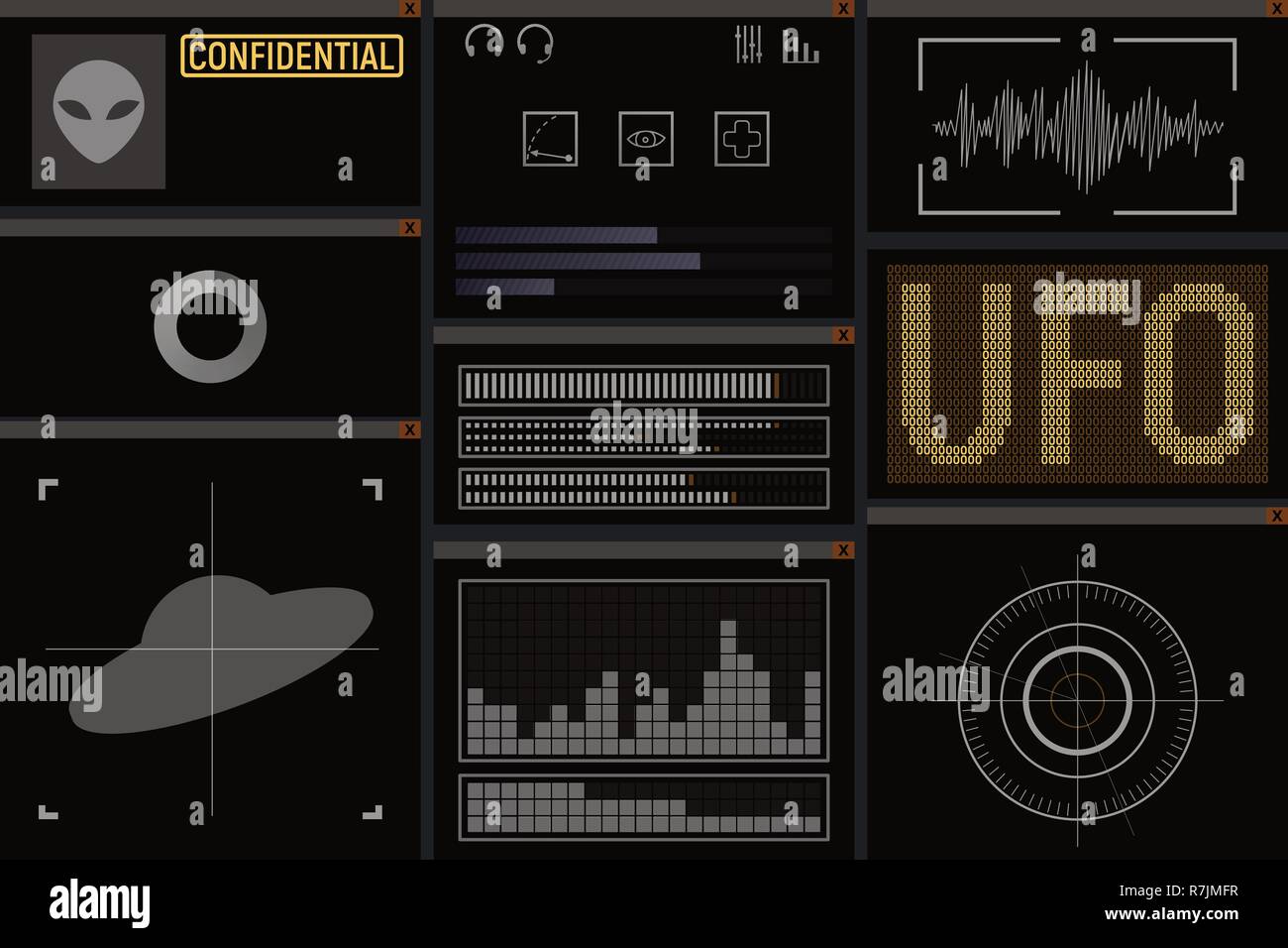 Computer UFO design. The user interface of the spacecraft. Vector ...