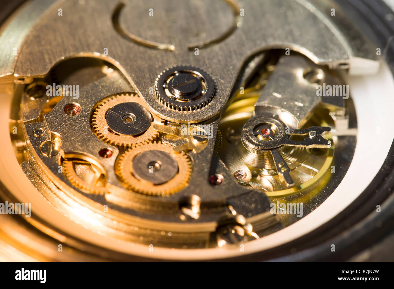 Mechanical clock mechanism close up Stock Photo - Alamy