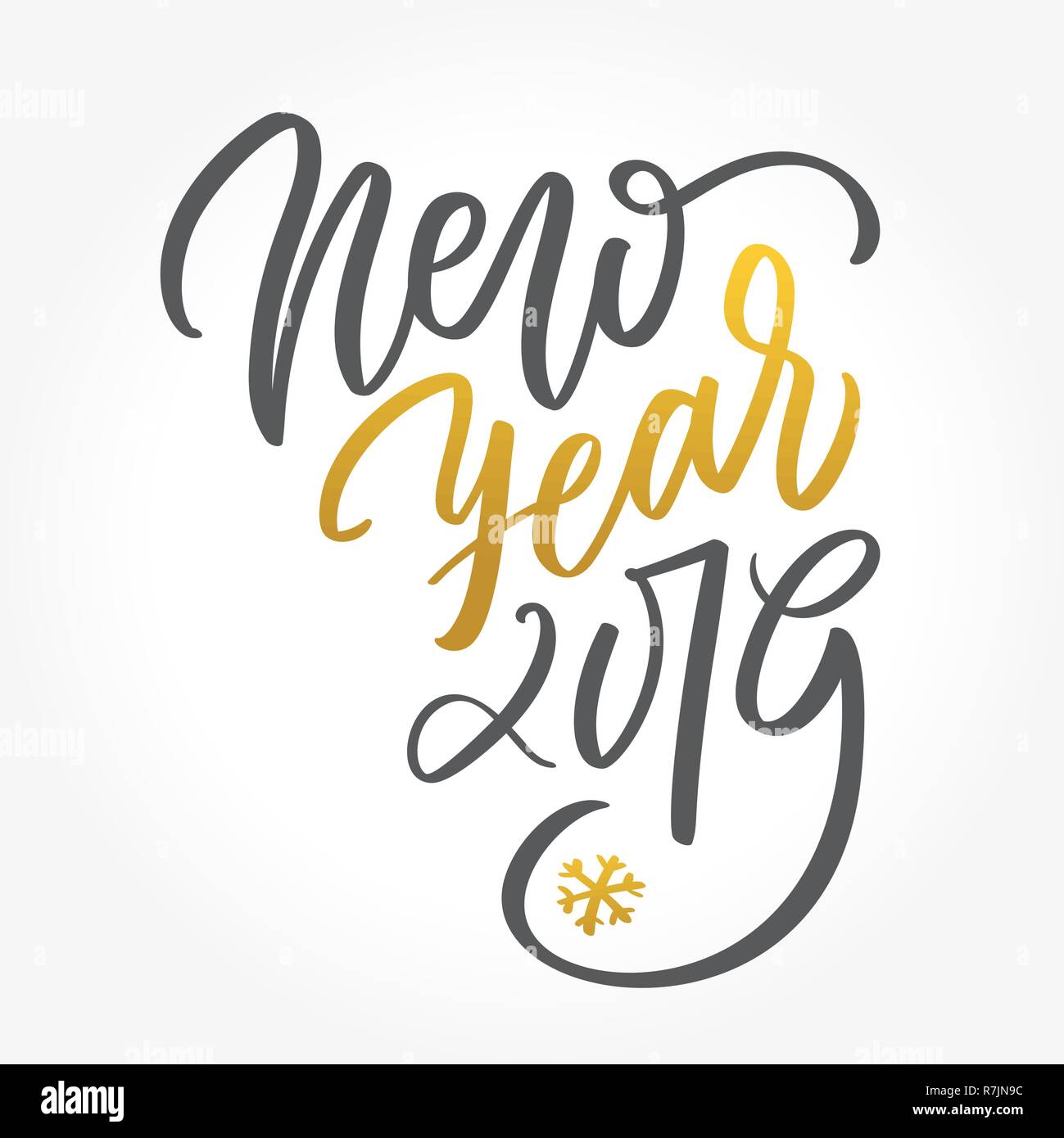Happy New Year 2019 hand written lettering two colored text ...
