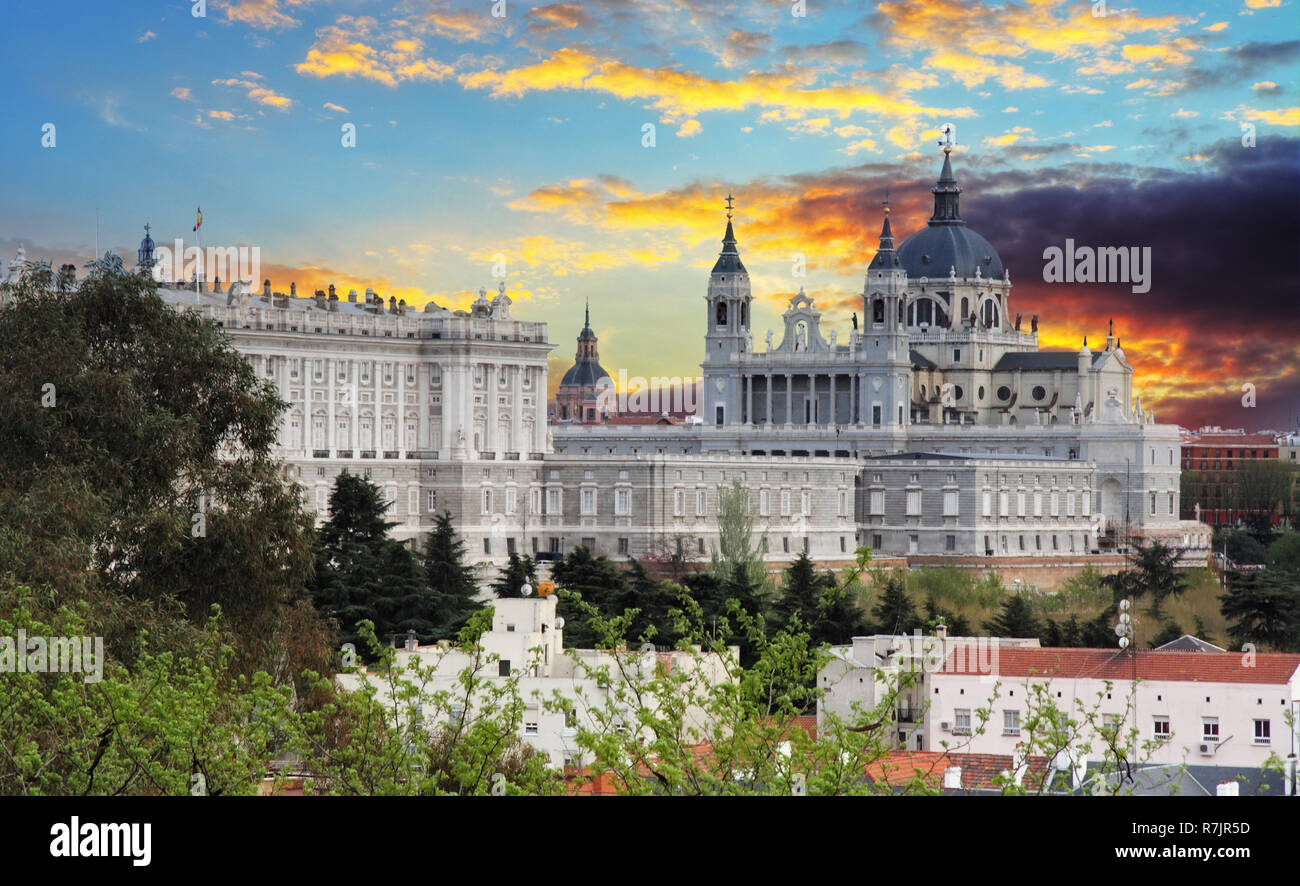 Madrid, Almudena Cathedral and Royal Palace - Spain Stock Photo - Alamy