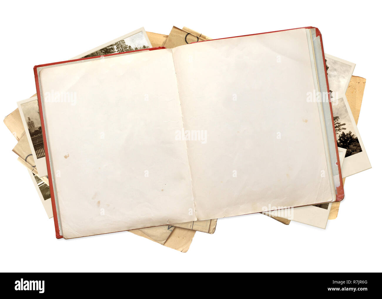Old book and photos. Objects isolated on white background Stock Photo ...