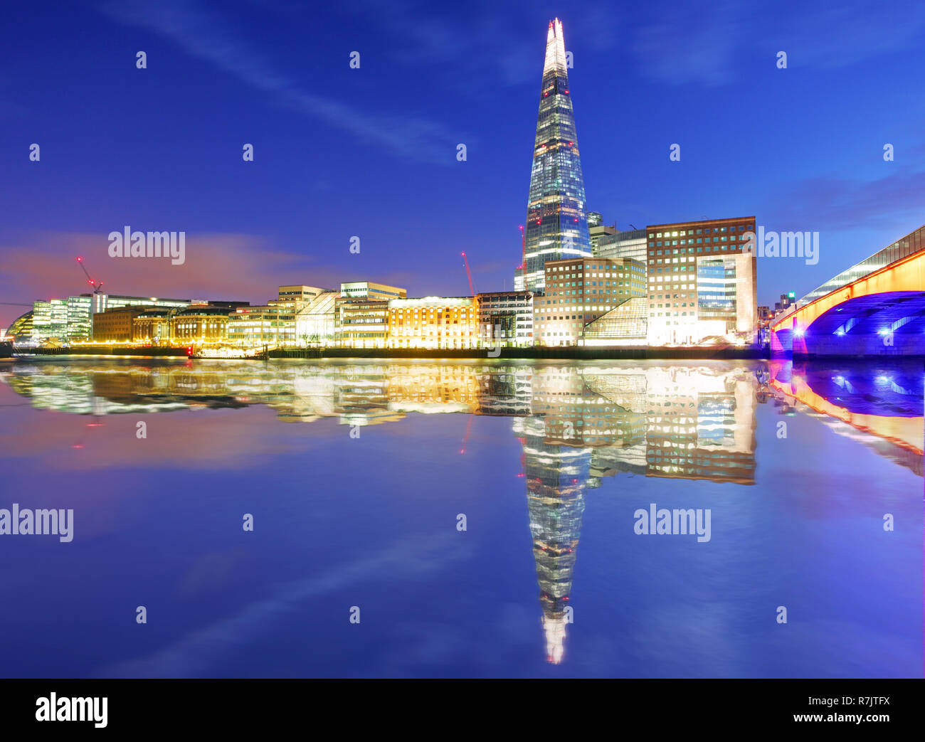 Skyline of London with reflection, UK Stock Photo - Alamy