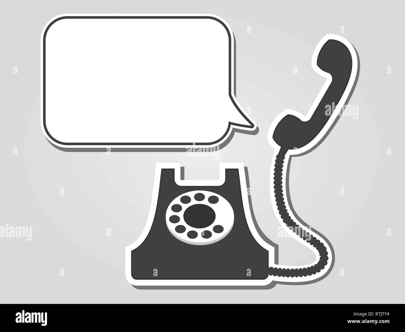 Retro phone with empty speech bubble on the gray background ...