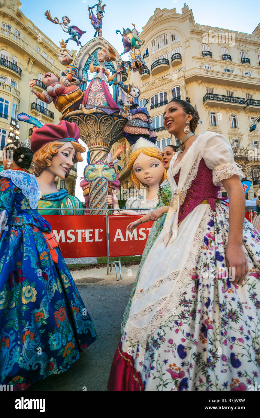 Fallas festival. Falla. Ninots, figures to be burnt during. Valencia ...