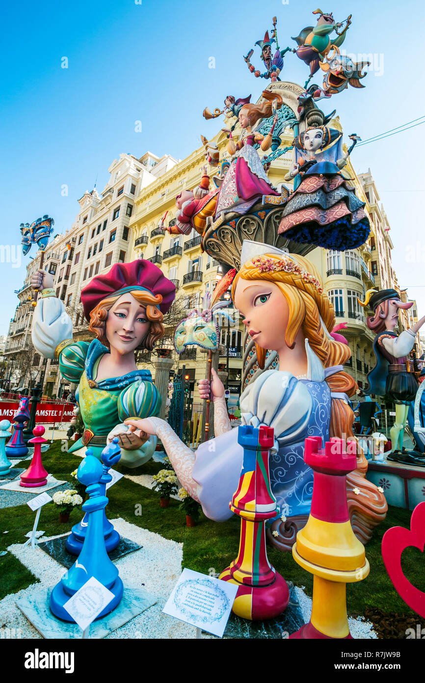 Fallas festival. Falla. Ninots, figures to be burnt during. Valencia ...