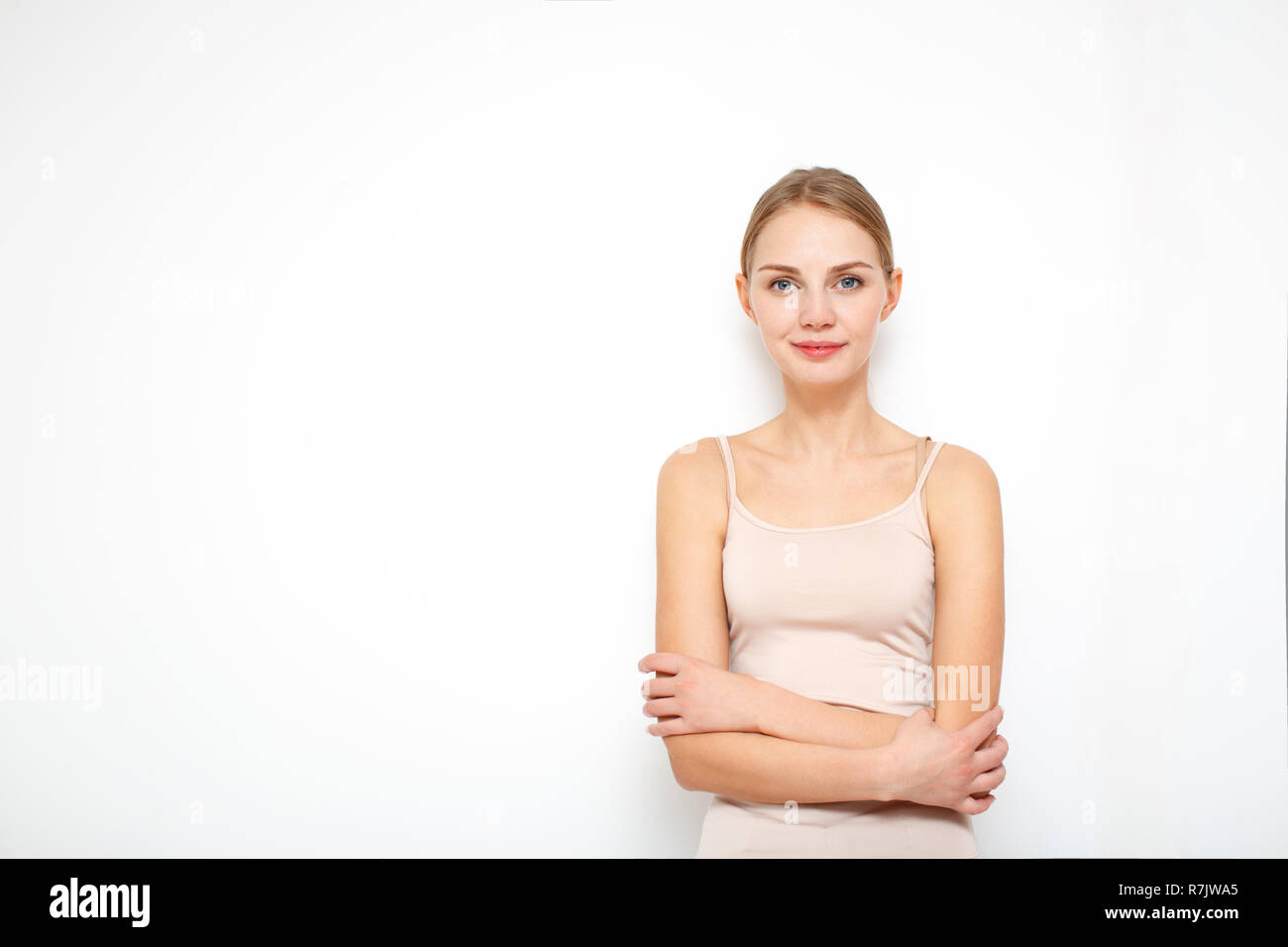 Portrait woman smiling white background Stock Photo - Alamy