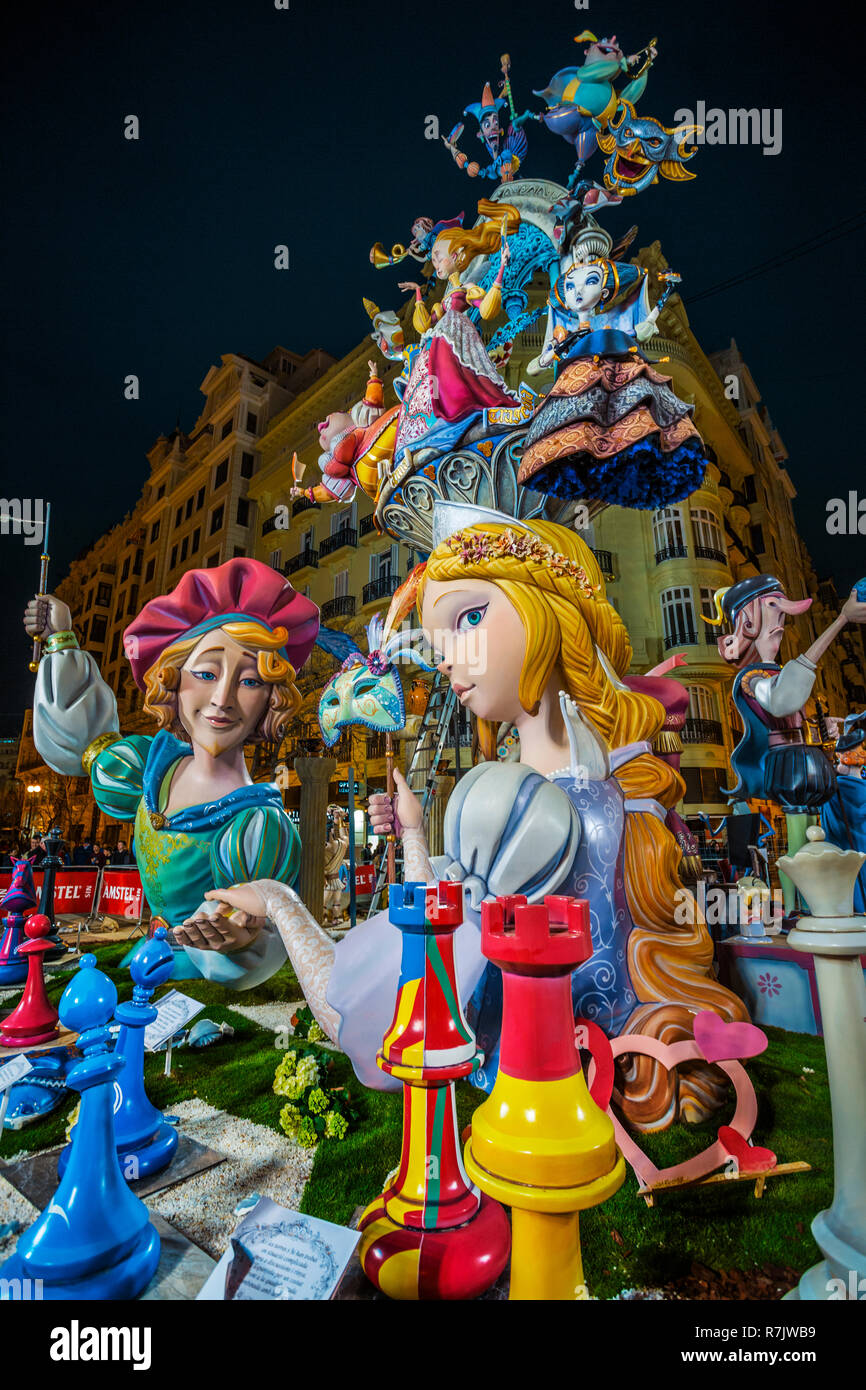 Fallas festival. Falla. Ninots, figures to be burnt during. Valencia ...