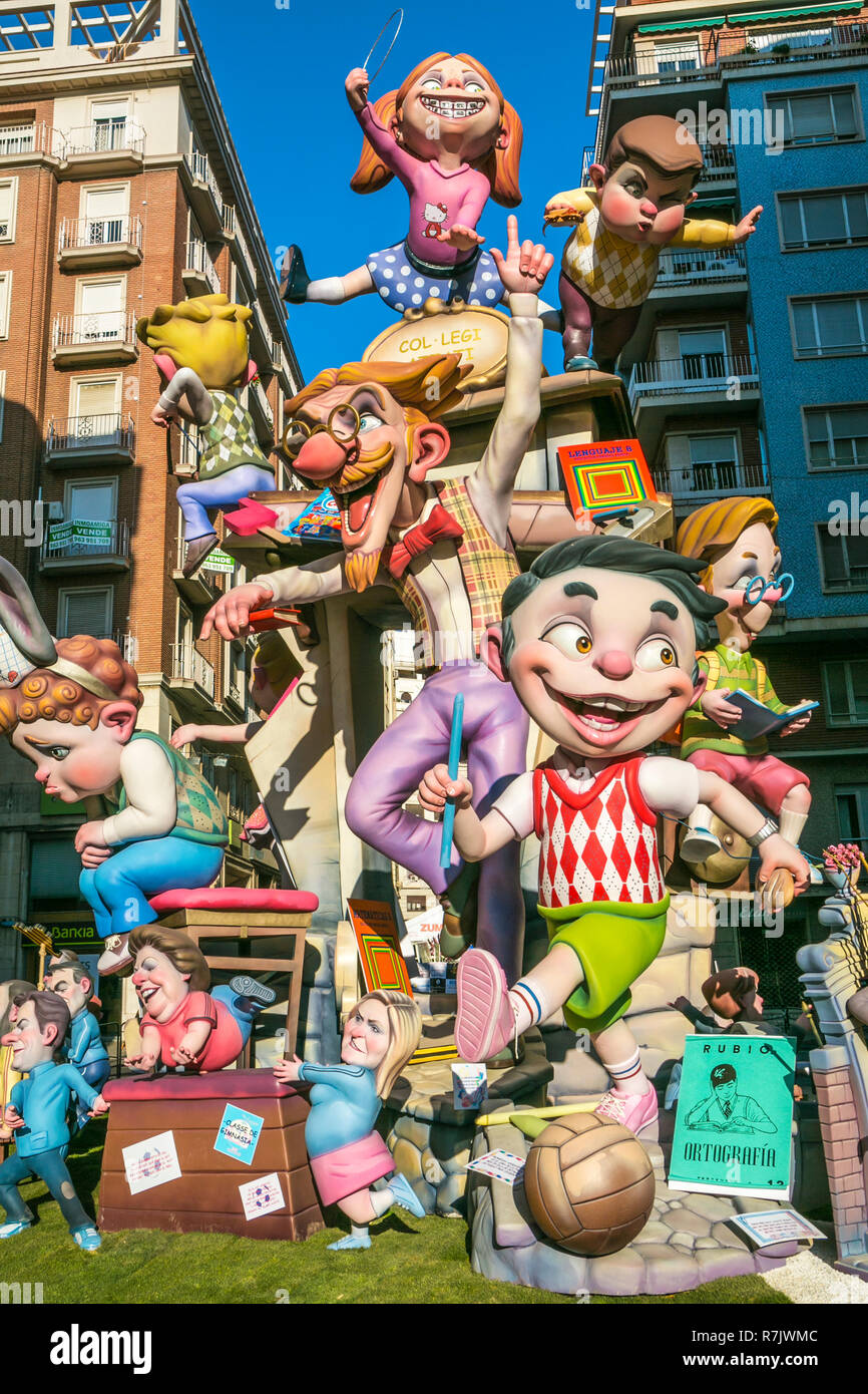 Fallas festival. Falla. Ninots, figures to be burnt during. Valencia ...