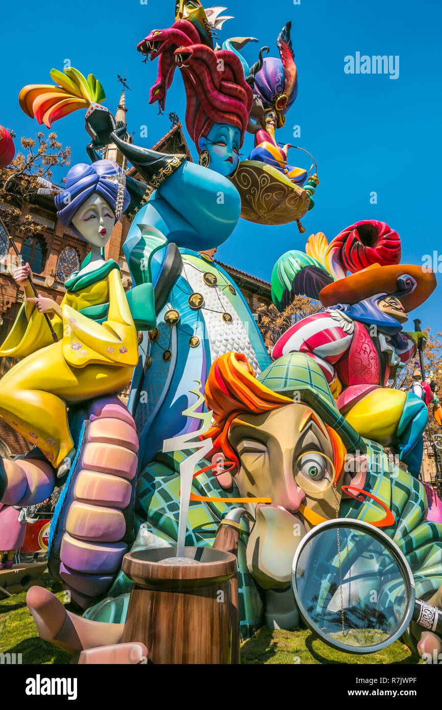 Fallas festival. Falla. Ninots, figures to be burnt during. Valencia ...